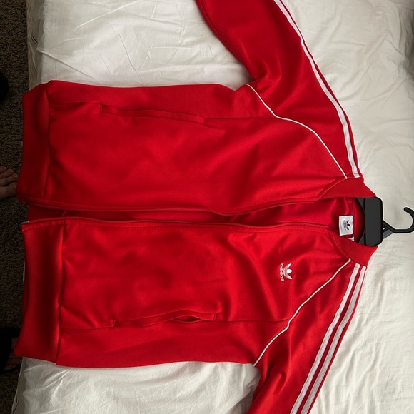adidas | Jackets & Coats | Adidas Bold Red Jacket With White Accents ...